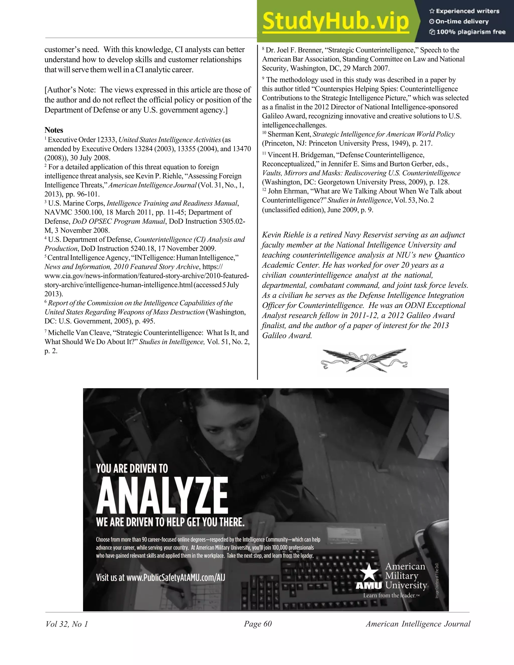 A Counterintelligence Analysis Typology | PDF