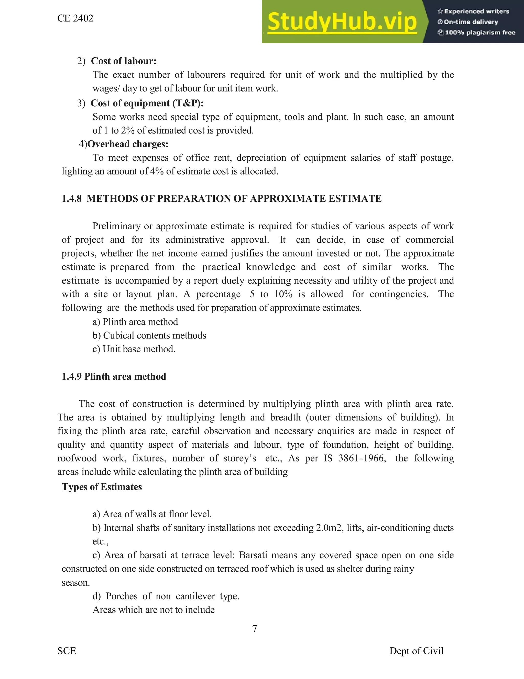 A Course Material On Estimation And Quantity Surveying | PDF