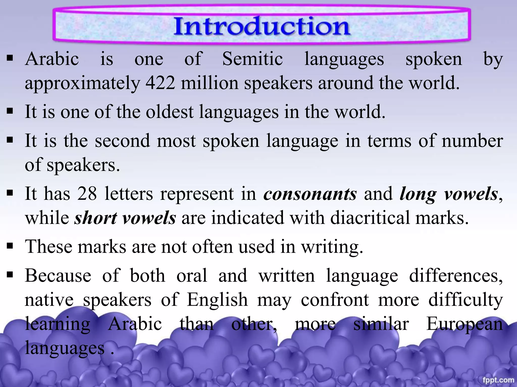 Acoustical characteristics of arabic language as a foreign | PPTX