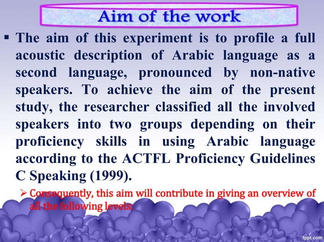 Acoustical characteristics of arabic language as a foreign | PPT