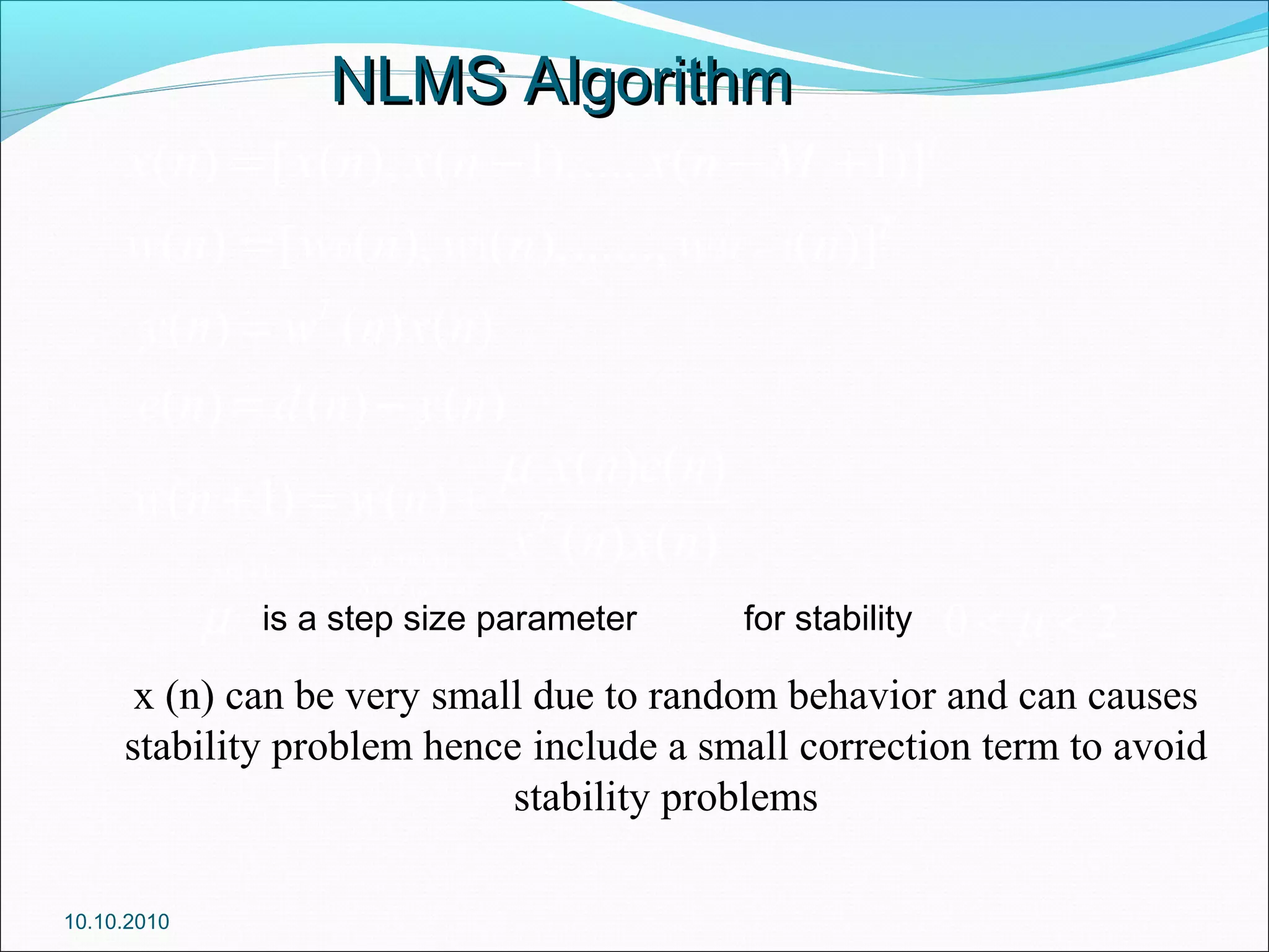 Acoustic Echo Cancellation Using Nlms Adaptive Algorithm Ranbeer Ppt 2349