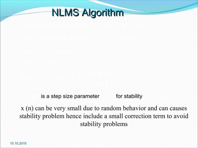 Acoustic Echo Cancellation Using Nlms Adaptive Algorithm Ranbeer Ppt