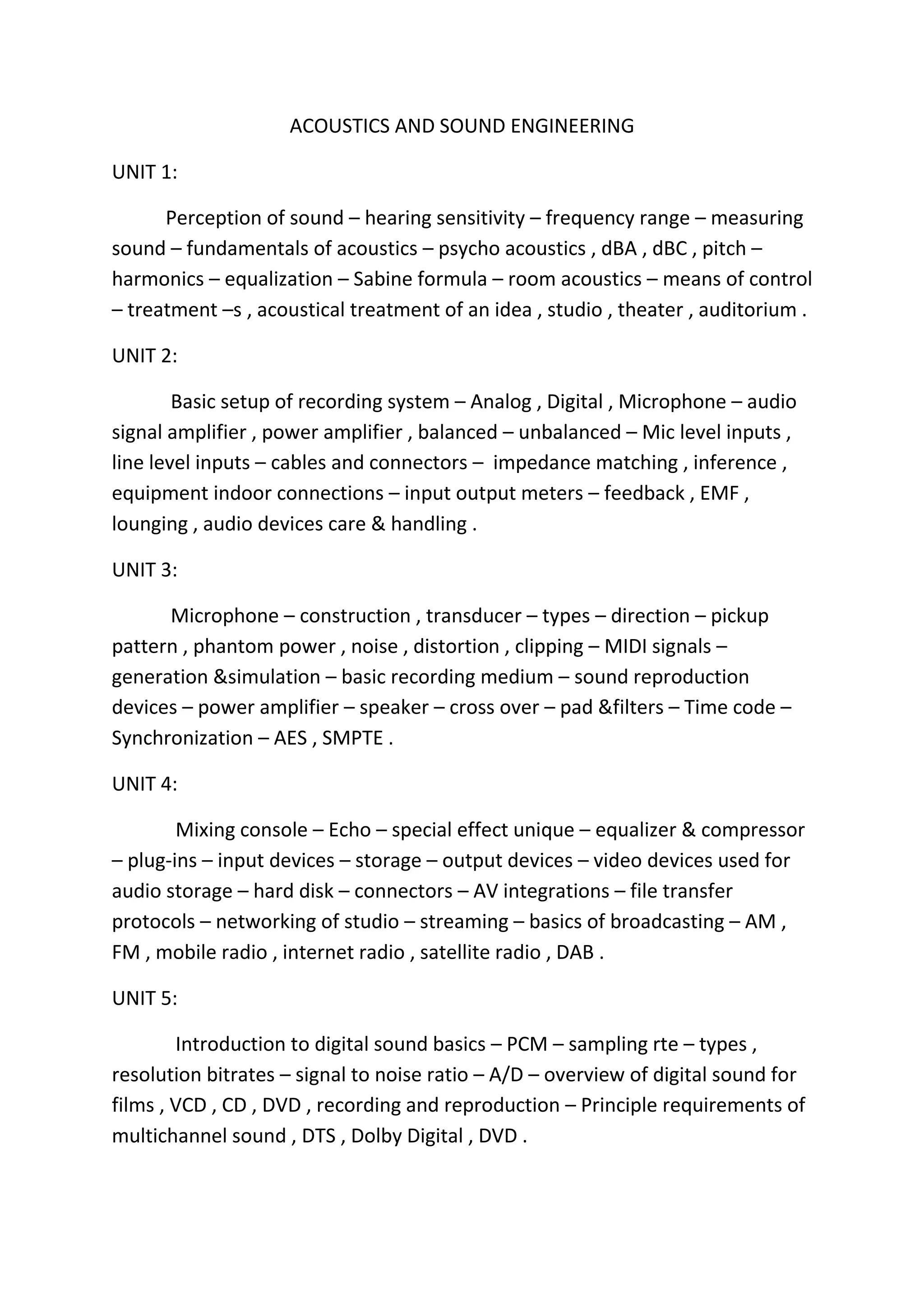 Acoustics and sound engineering | DOCX | Digital Audio | Computer Software and Applications