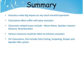 Acoustics and Classroom Sound Issues | PPT