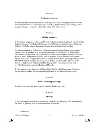 Acp eu joint parliamentary assembly - rules of procedure | PDF