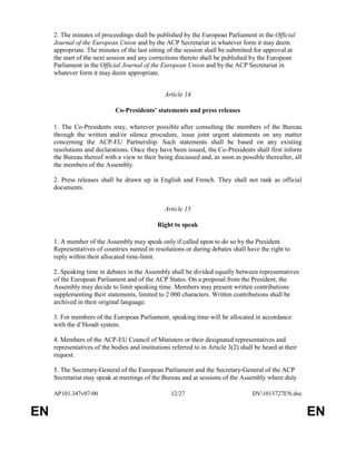 Acp eu joint parliamentary assembly - rules of procedure | PDF