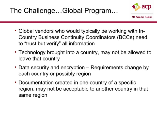 Challenges Of A Global Continuity Program | PPT