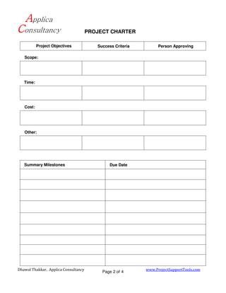 Project Charter Excel Template