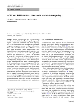 Acpi and smi handlers some limits to trusted computing | PDF