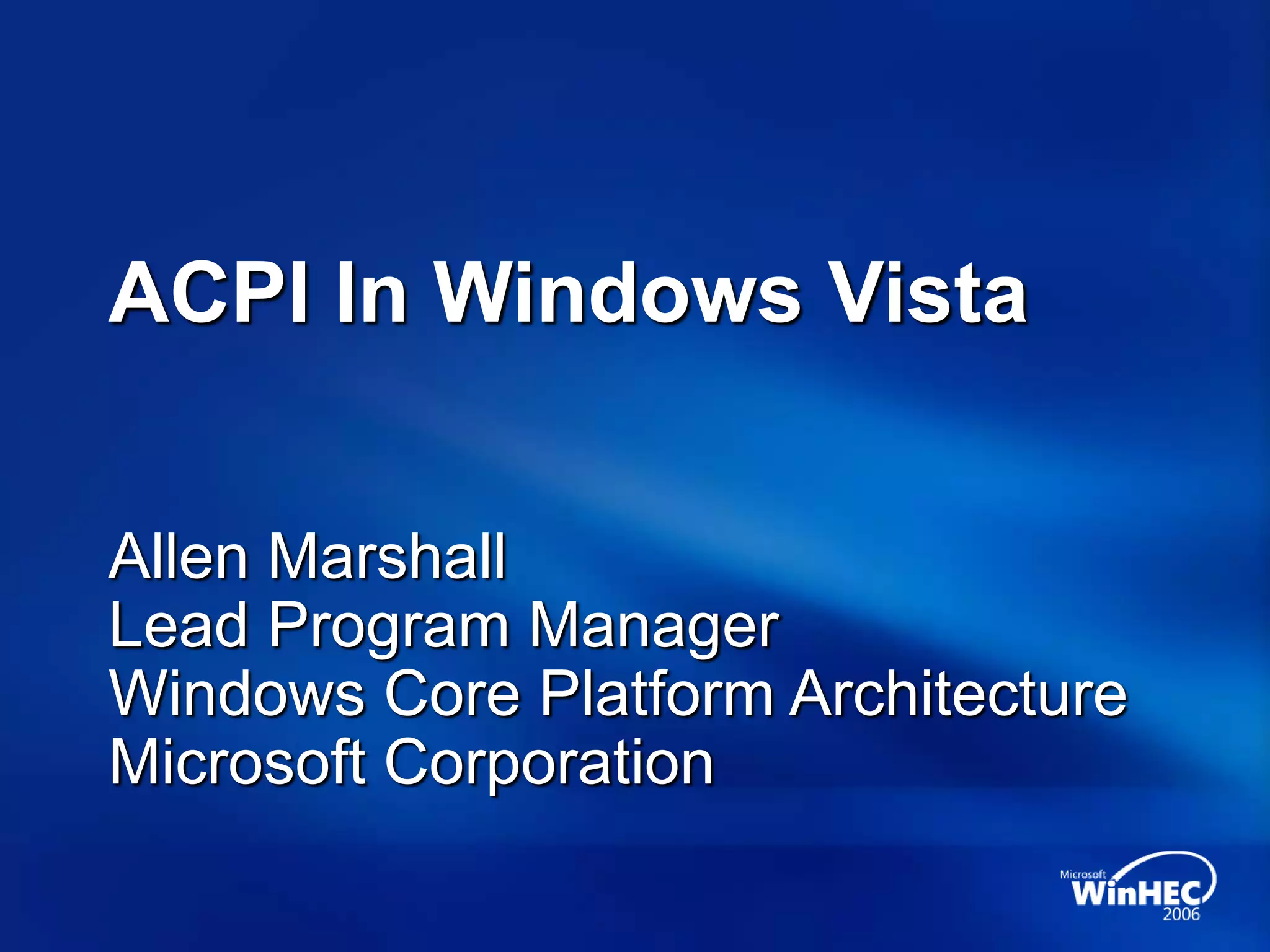 ACPI In Windows Vista | PPT