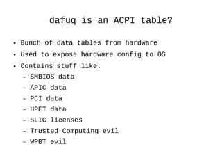 Anti-VM with ACPI tables - Graham Sutherland ( @gsuberland ) | PPT