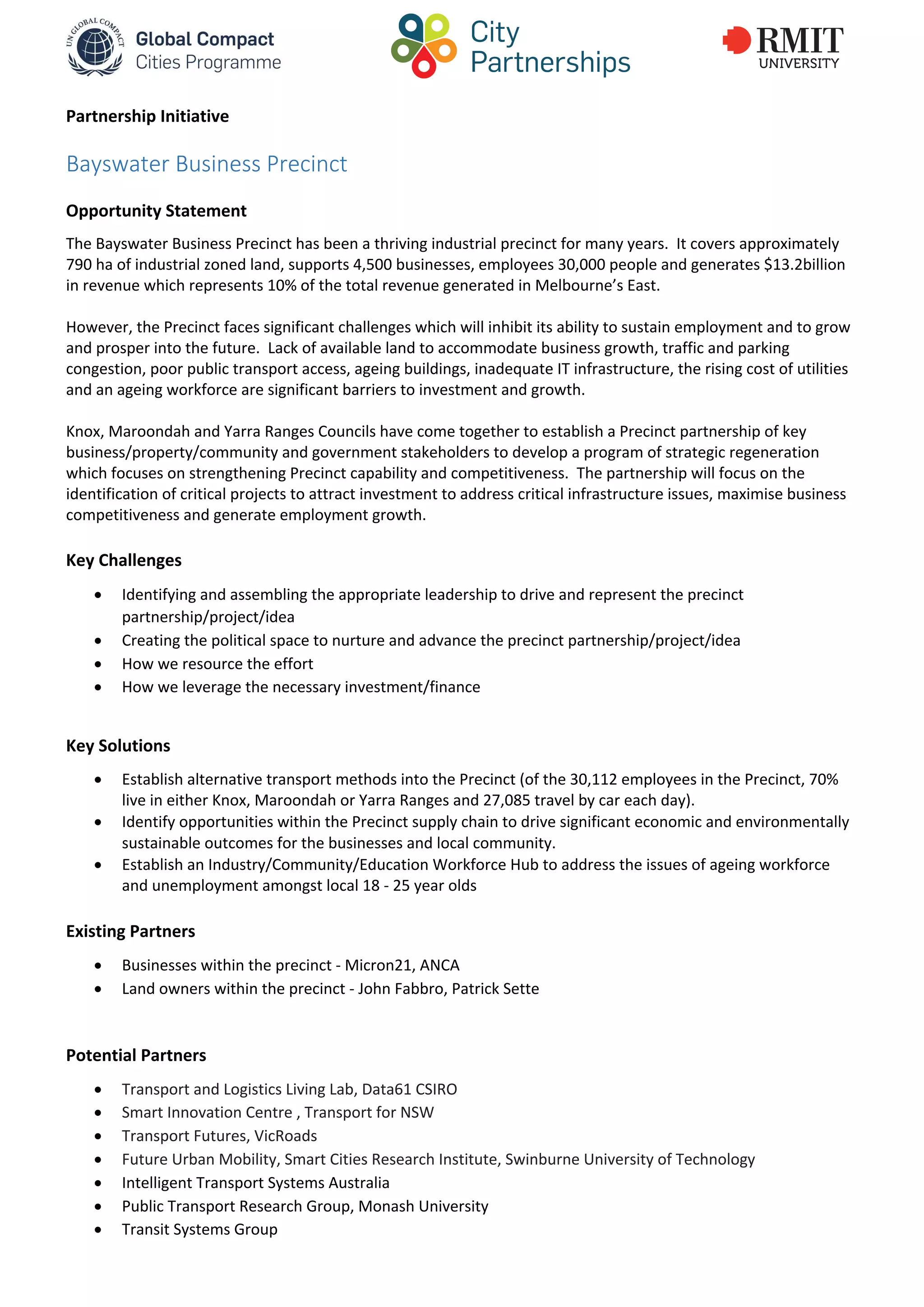 City Partnerships Challenge - Bayswater Business Precinct brief | PDF