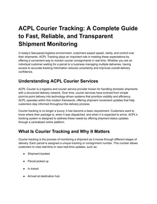 ACPL Courier Tracking: A Complete Guide to Fast, Reliable, and ...