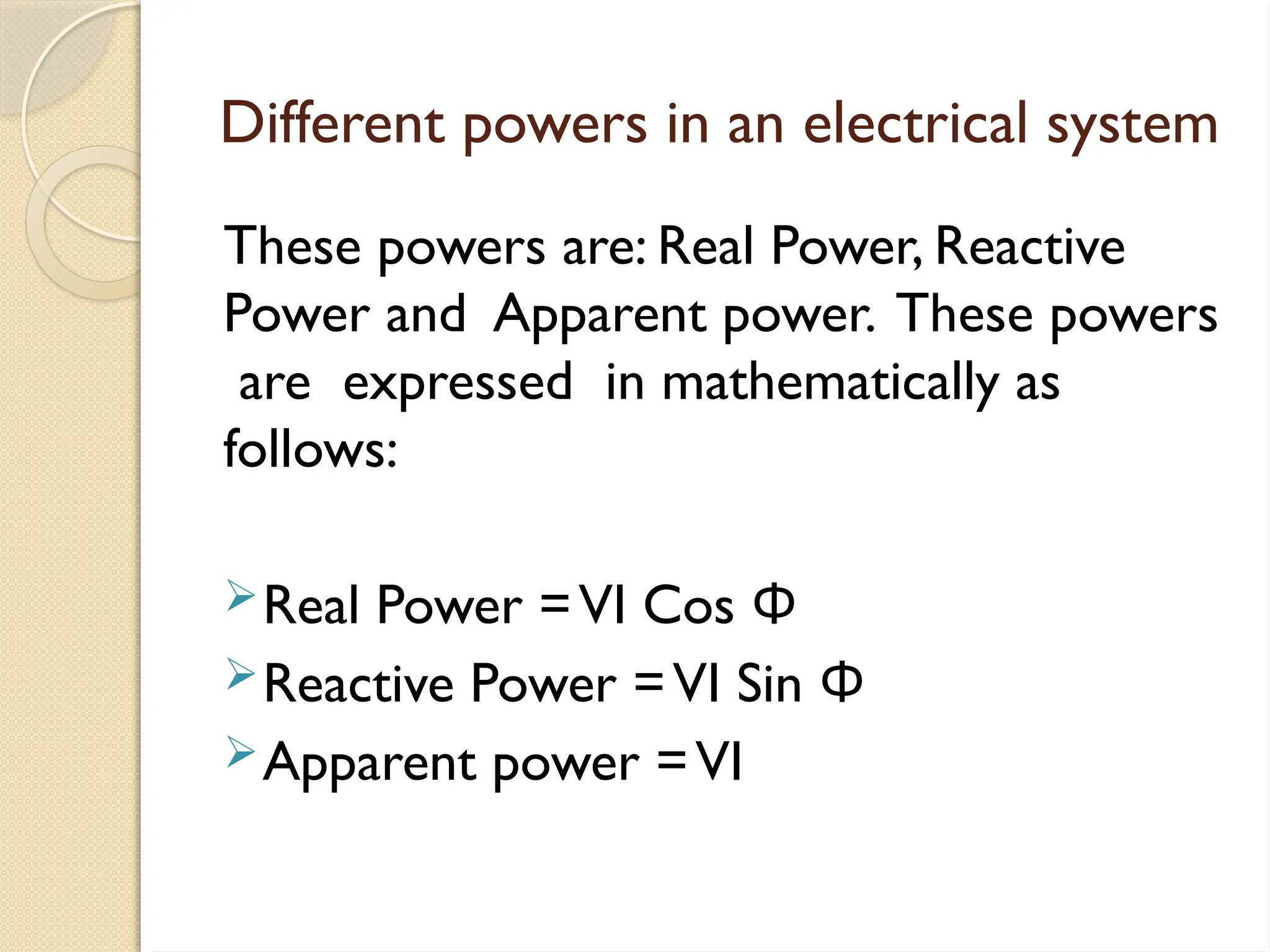 AC Power and Power Factor The types of powers Define power Factor ...