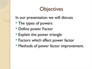 AC Power and Power Factor The types of powers Define power Factor ...