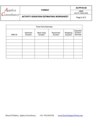 Activity Duration Estimate - Ready template | PDF