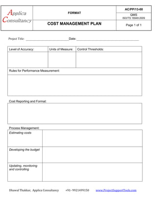 Cost management plan : Ready template | PDF