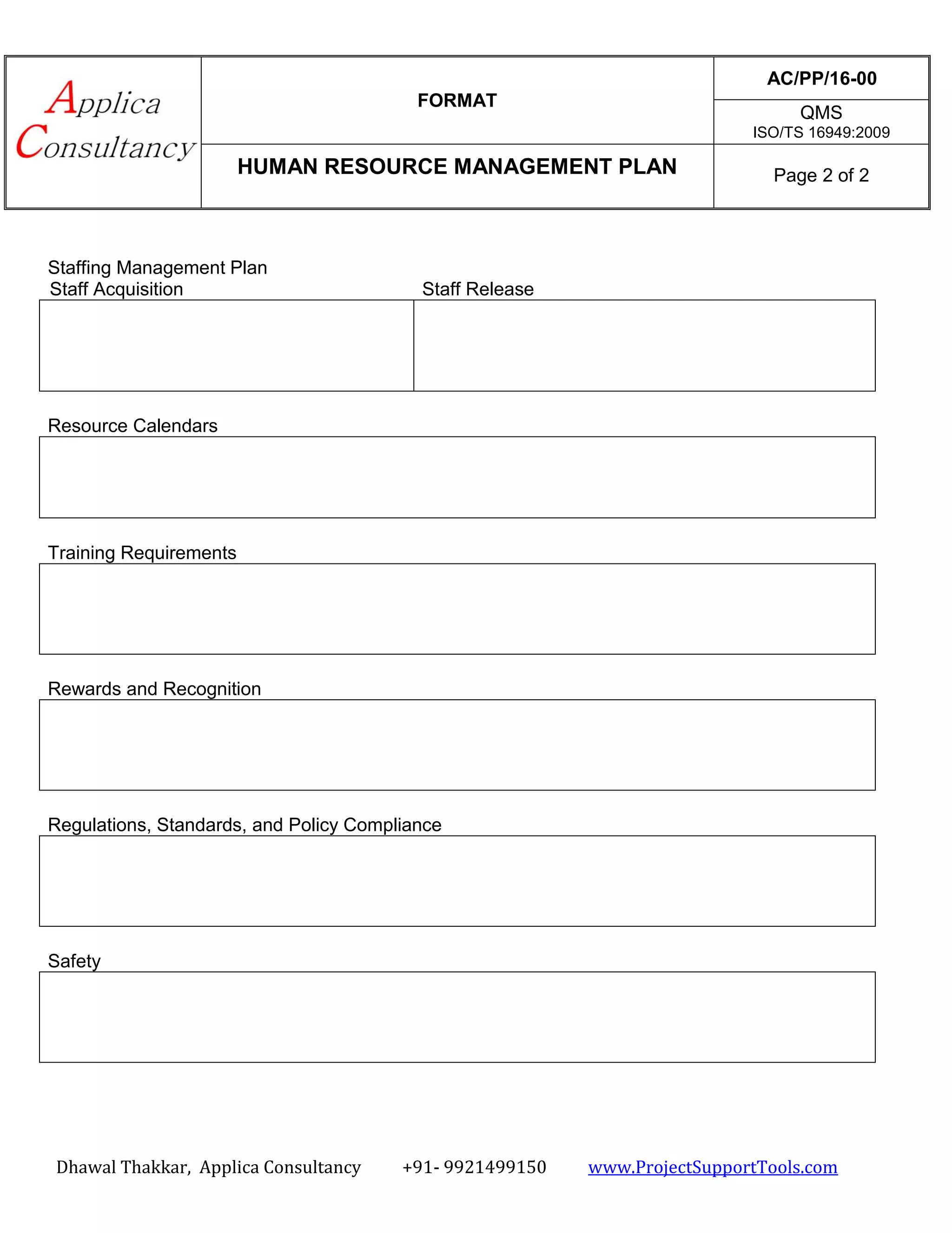 human resource management plan : ready template | PDF