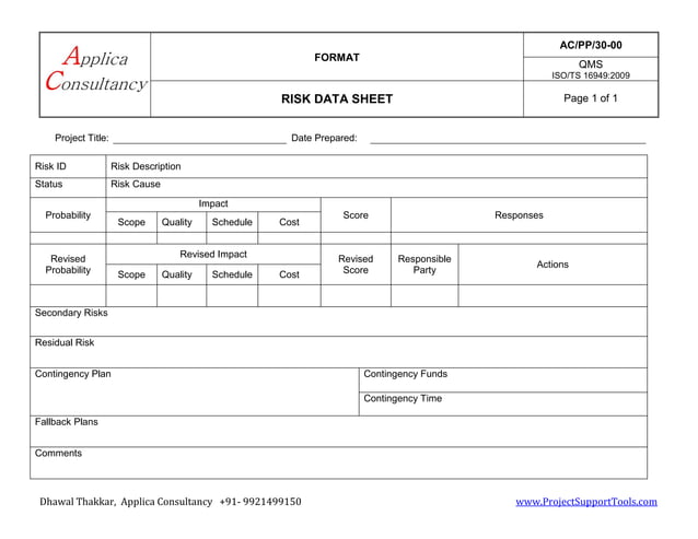 Risk data sheet - a template to collect risk data attributes | PDF