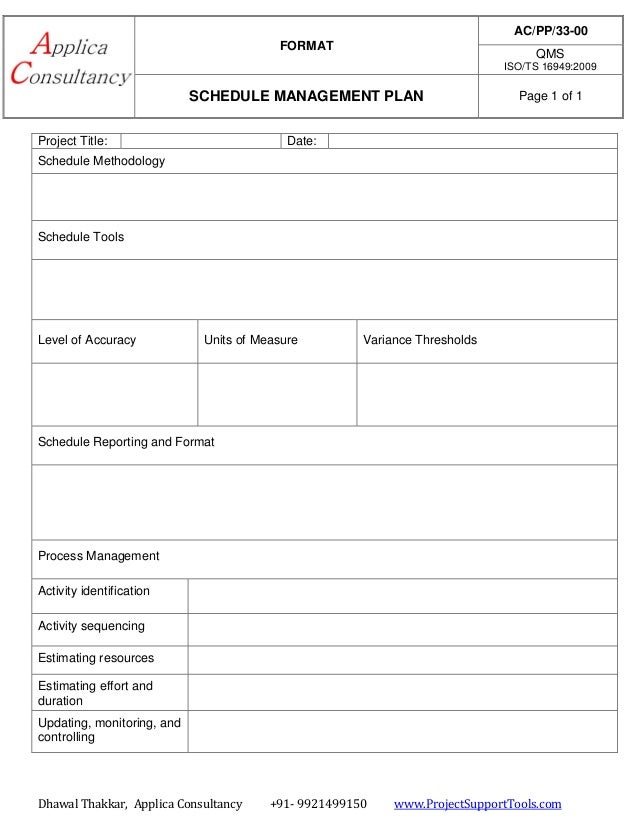 Schedule Management Plan Template Schedule Management Plan Template