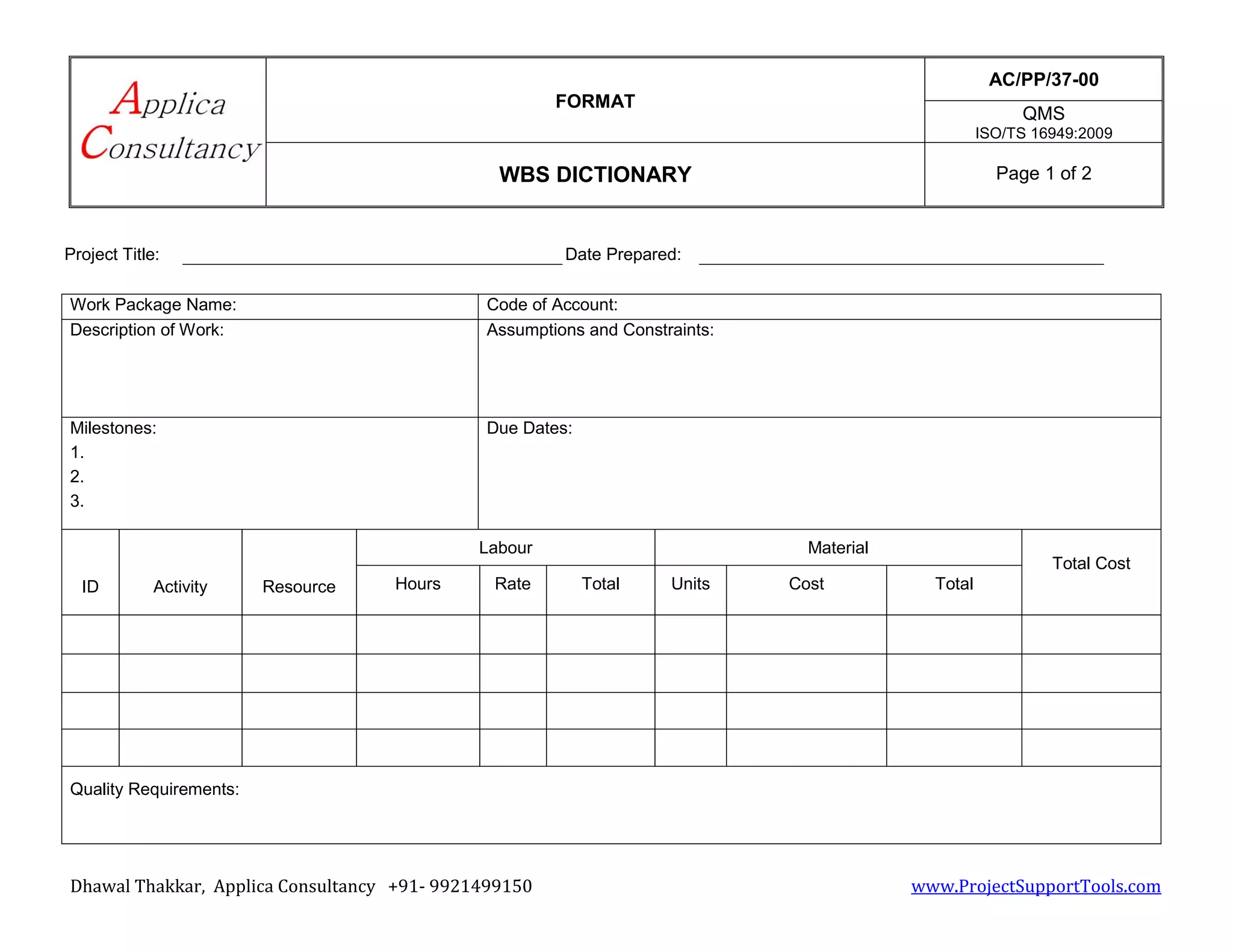 WBS dictionary: Work Breakdown Structure Dictionary | PPT