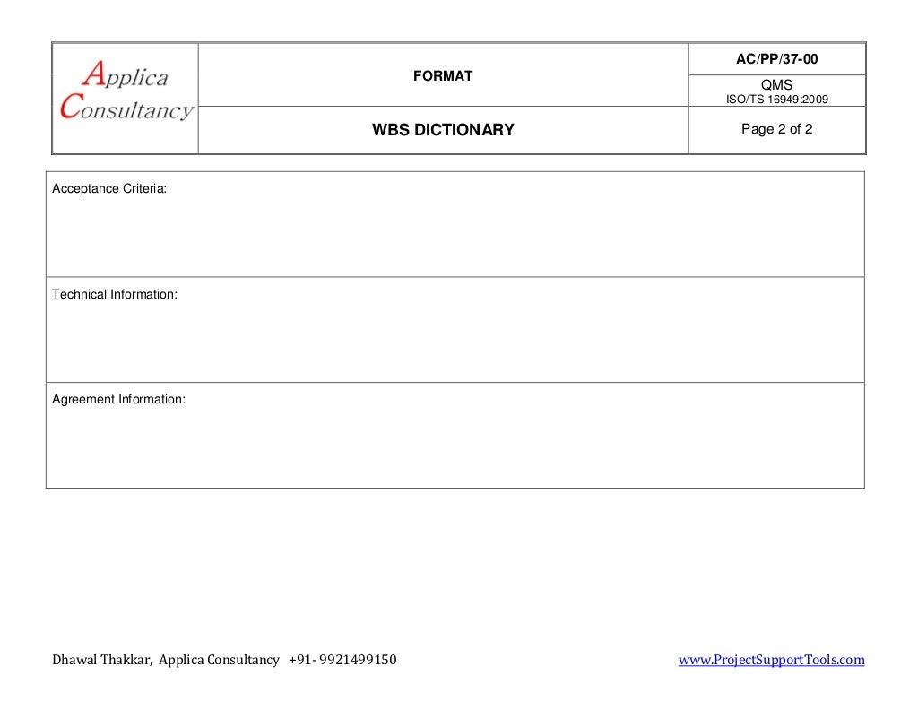 WBS dictionary: Work Breakdown Structure Dictionary