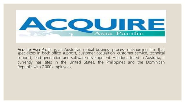 Strategic Plan Framework & Firm Analysis - Acquire Asia Pacific | PPT
