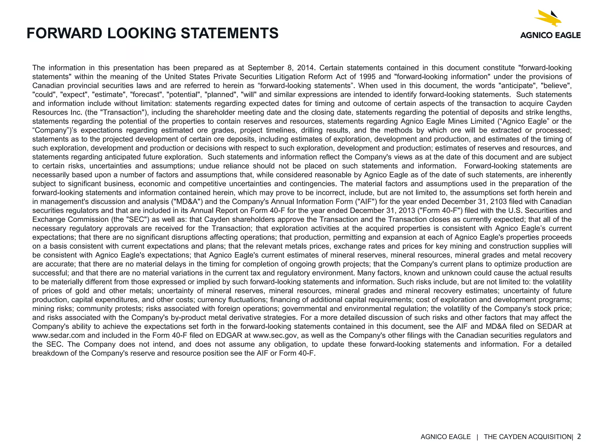 Acquisition Of Cayden Resources | PDF