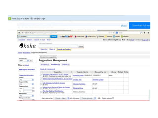 Acquisition module on koha | PPTX | Publishing Industry | Industries