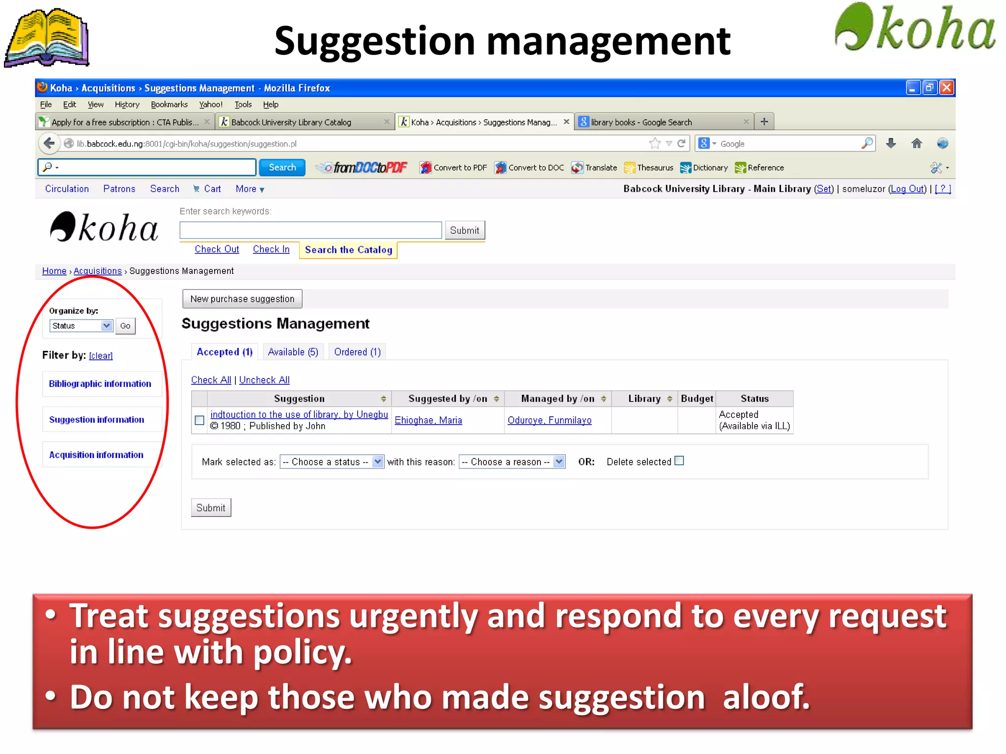 Acquisition module on koha integrated library system | PPTX