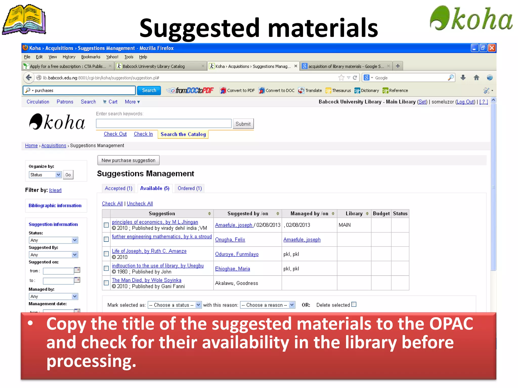 Acquisition module on koha integrated library system | PPTX