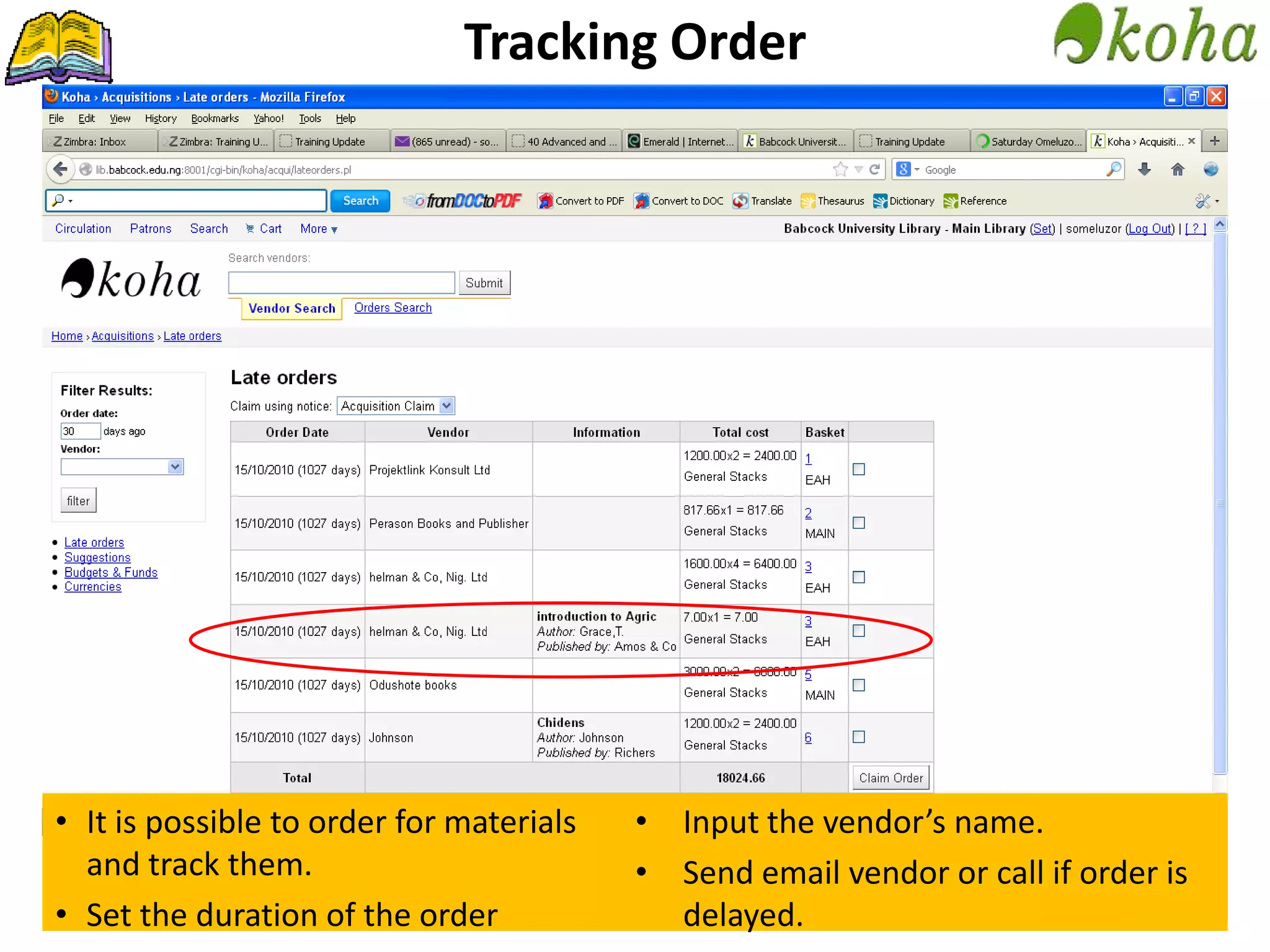 Acquisition module on koha integrated library system | PPTX