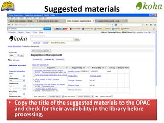 Acquisition module on koha integrated library system | PPTX