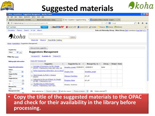 Acquisition module on koha integrated library system | PPTX