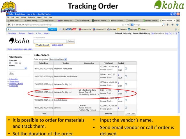 Acquisition module on koha integrated library system | PPTX