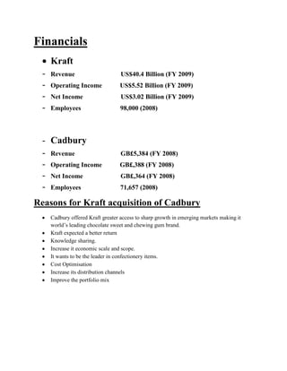 Acquisition of Cadbury by Kraft | DOCX