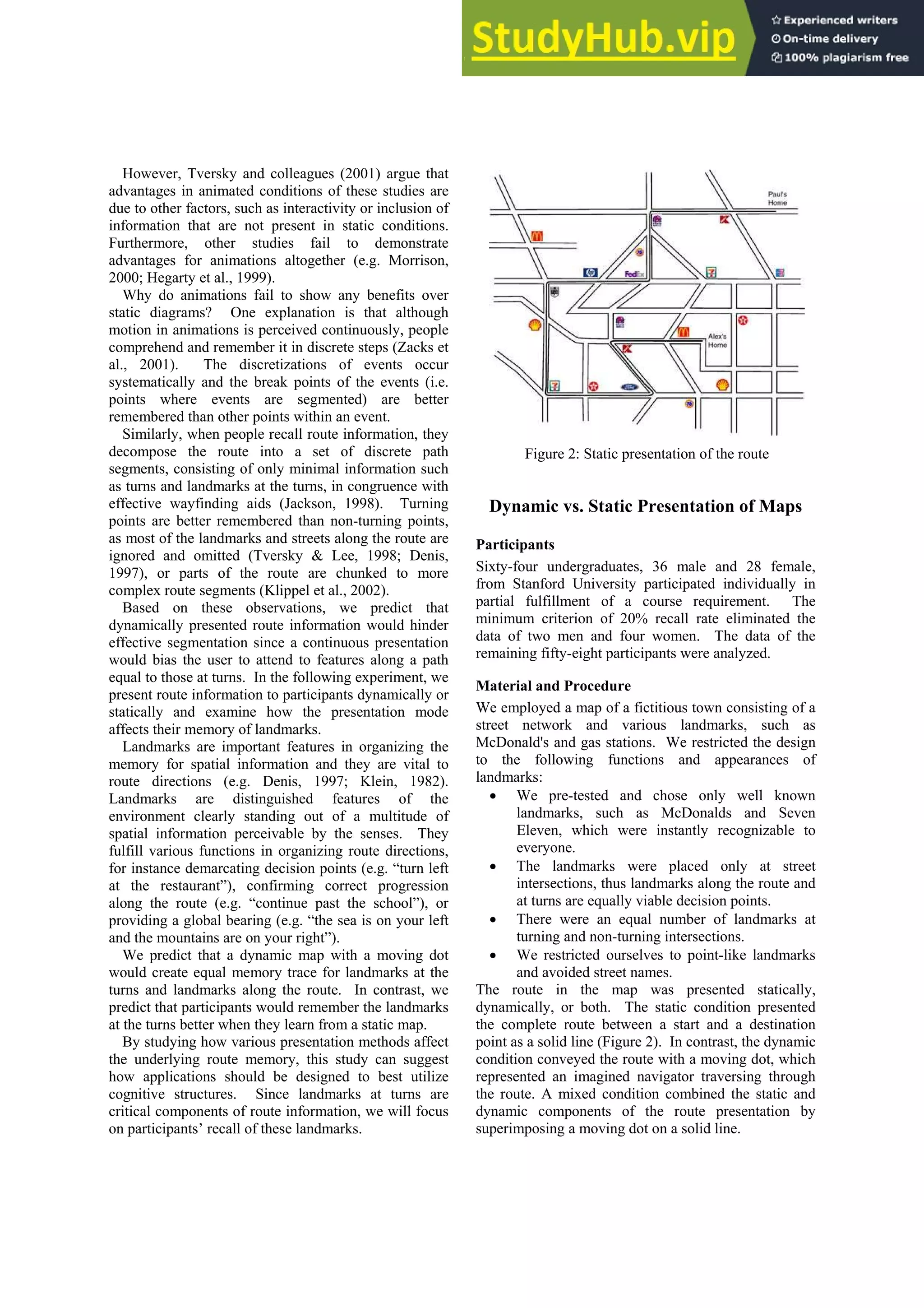Acquisition Of Landmark Knowledge From Static And Dynamic Presentation ...