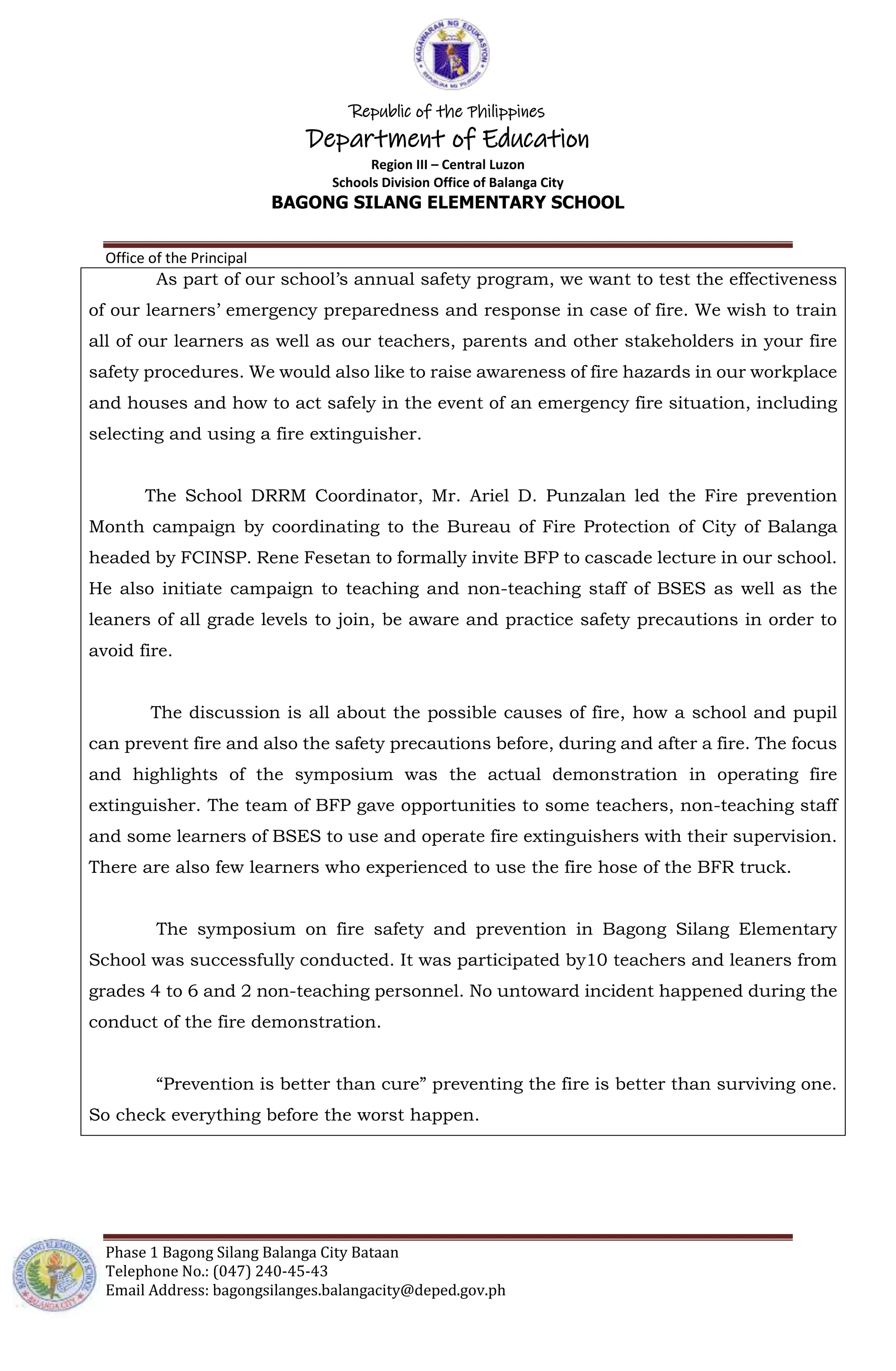 ACR-FIRE DRILL-MARCH 2024 Accomplishment Report | DOCX