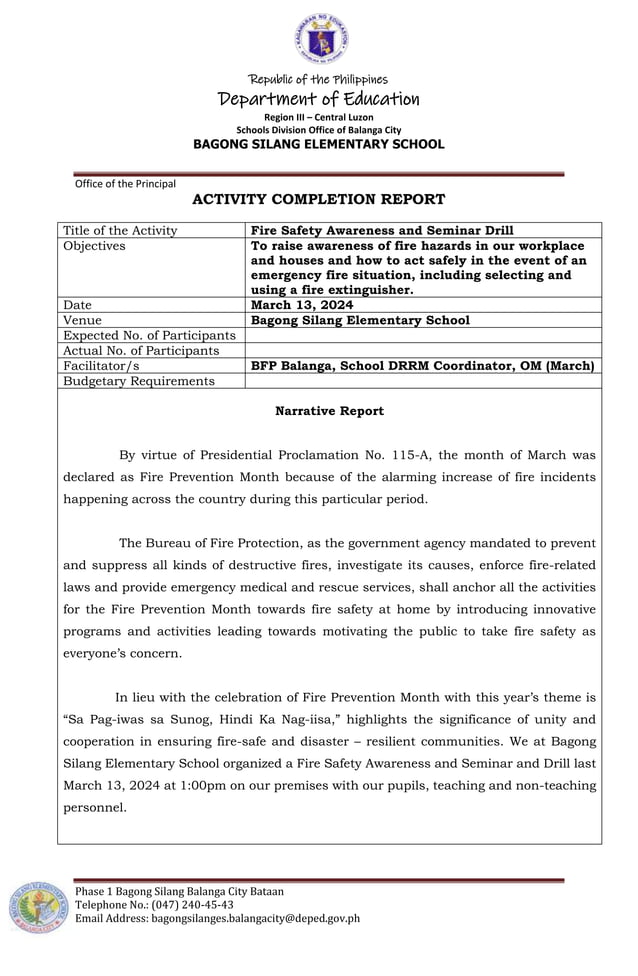 ACR-FIRE DRILL-MARCH 2024 Accomplishment Report | PDF