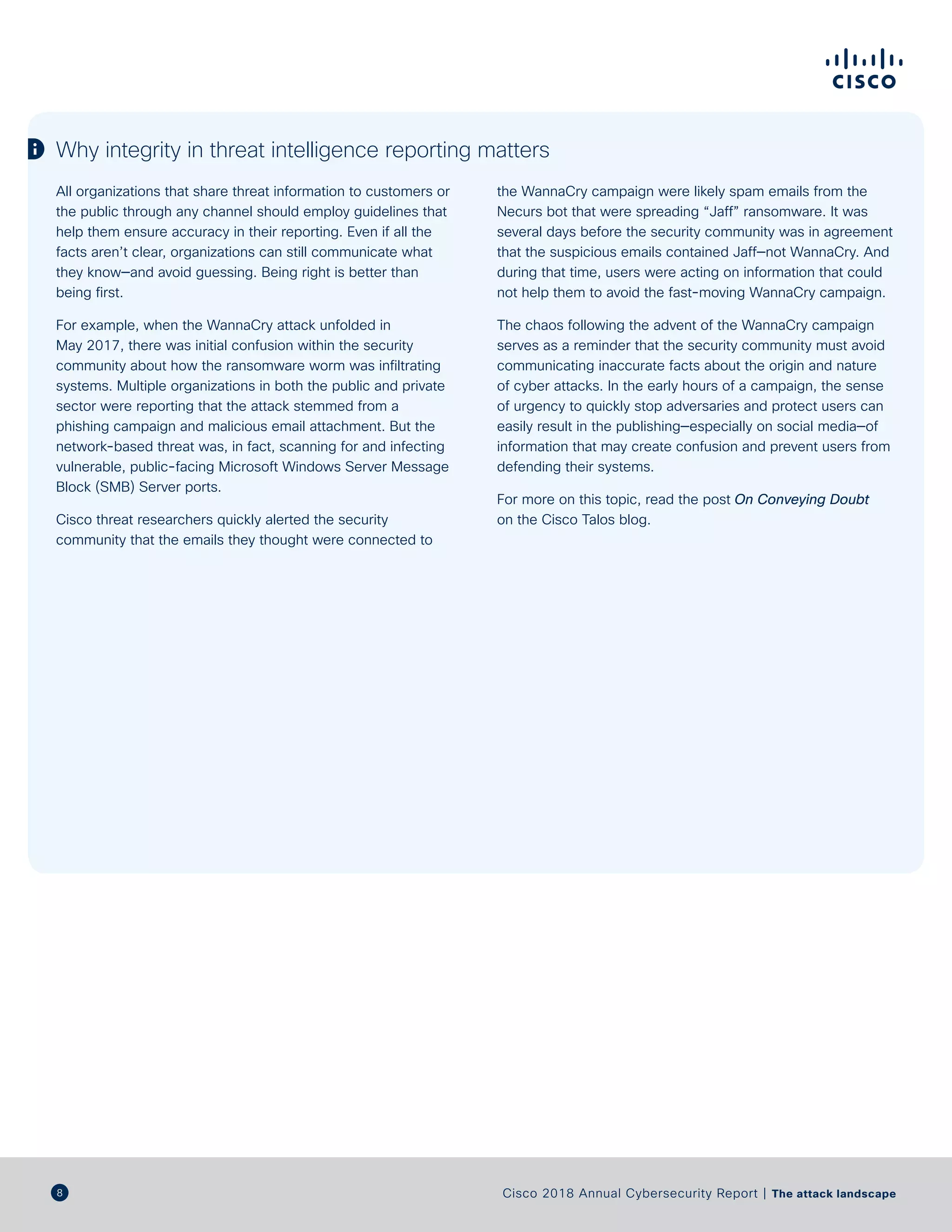 Cisco 2018, Annual Cybersecurity Report | PDF