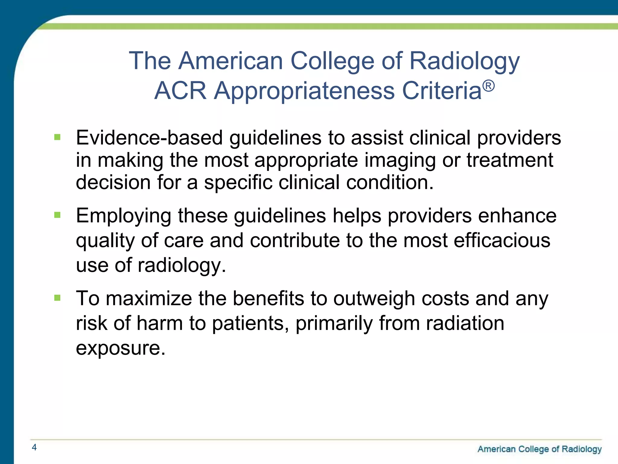 Radiology Appropriateness Criteria - American College of Radiology (ACR ...