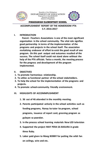 Activity Completion Report First Homeroom Pta Meeting, 48% OFF