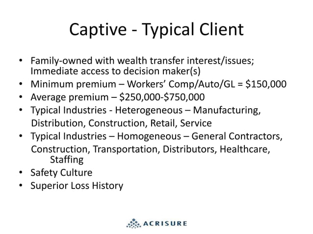 Acrisure Captive insurance | PPTX | Insurance | Personal Finance