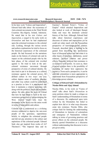 A Critical Analyses of Edward Said s Orientalism through Foucaultian ...