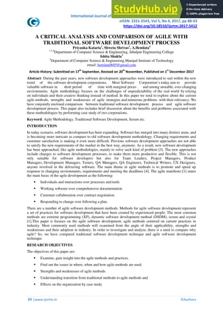 A CRITICAL ANALYSIS AND COMPARISON OF AGILE WITH TRADITIONAL SOFTWARE ...