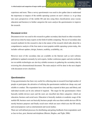 A Critical Analysis And Comparison Of Major Mobile Operating Systems And A User Classification ...