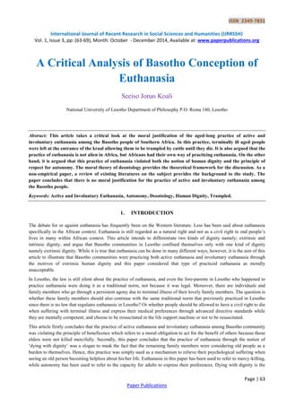 A Critical Analysis of Basotho Conception of Euthanasia | PDF ...