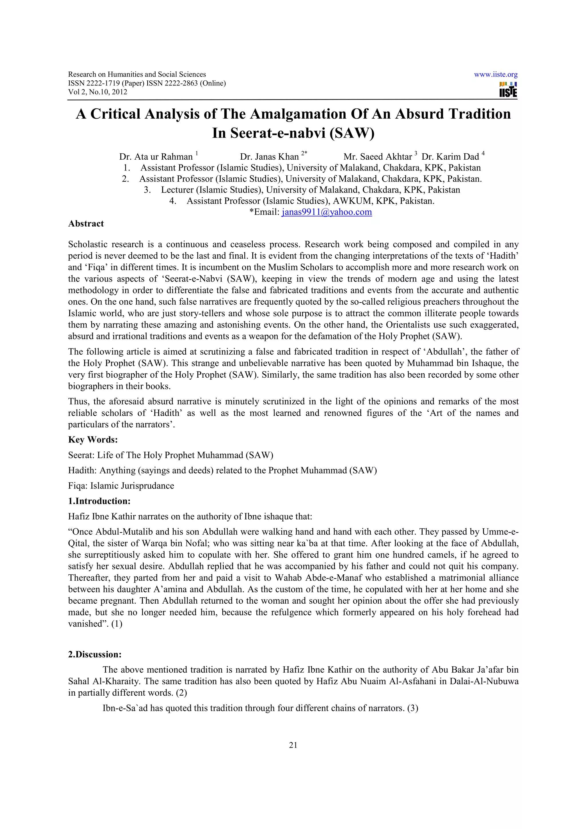 A critical analysis of the amalgamation of an absurd tradition in ...