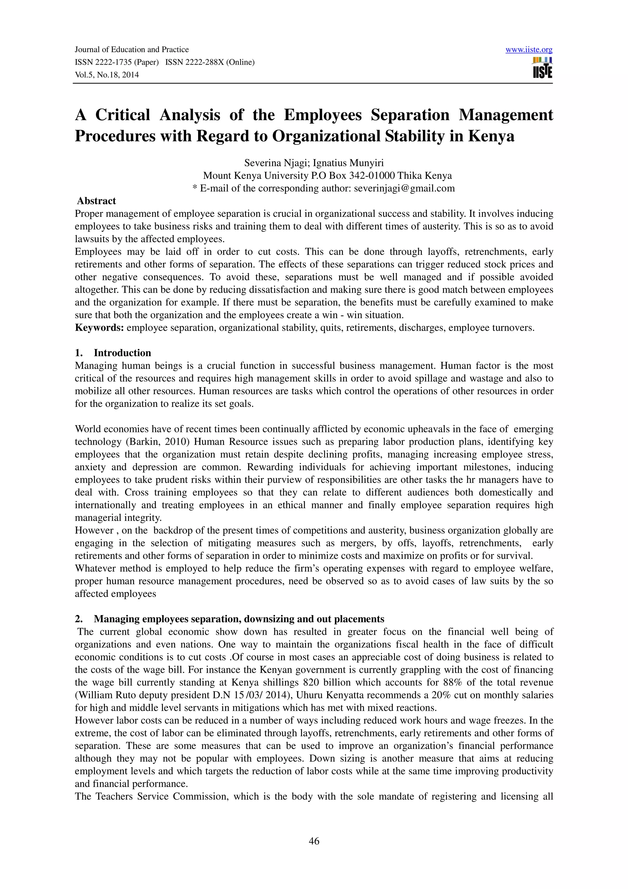 A critical analysis of the employees separation management | PDF