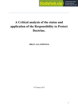 A CRITICAL ANALYSIS OF THE STATUS AND APPLICATION OF THE RESPONSIBILITY ...